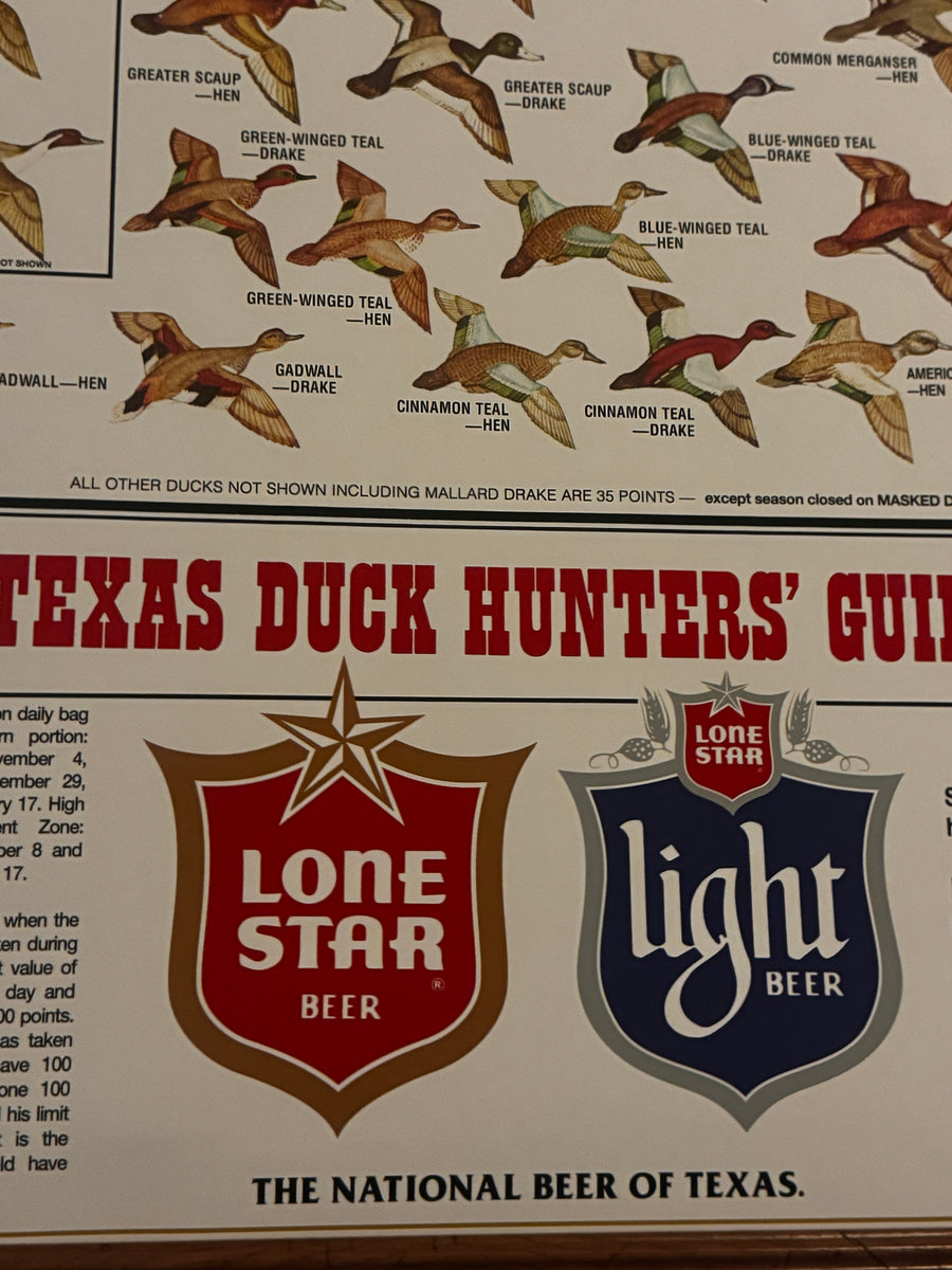 1987 Lone Star Beer Texas Duck Hunters’ Guide Points System Poster – OG ...